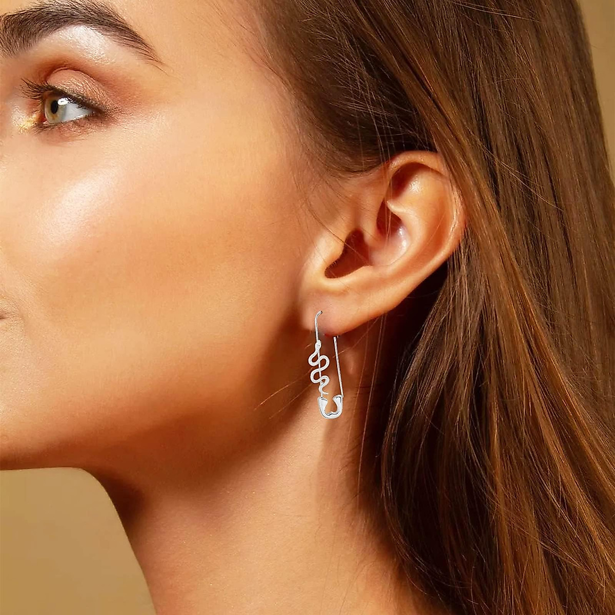 Snake Earrings for Women Gold Safety Pin Hoop Earrings Paper Clip Hoop Earrings for Women(A:Silver)