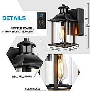 VDKK Porch Lights Fixture with Outlet,Exterior Outdoor House Light Wall Mount with Outlet Built in,Waterproof Wall Light with 3 Motion Modes,Anti-Rust Wall Lantern for Balcony(Bulb NOT Included)