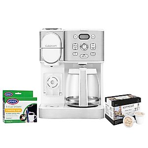 Cuisinart SS-16W Stainless Steel Coffee Maker (White) - 25% Faster Brewing, Combo Coffee Center for Rich Coffee Bundle with Italian Roast Single-Serve K-Cup Pods, and Brewer Cleaning Cups (3 Items)