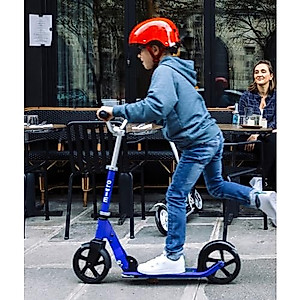 Micro Kickboard - Micro Cruiser - Two Wheeled, Fold-to-Carry Swiss-Designed Micro Scooter for Kids with Smooth Glide Large Wheels for Ages 6+ (Blue)