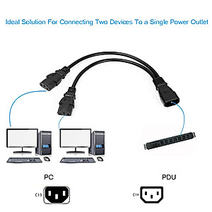 2Pack UPS Server Y Splitter C14 to 2 x C13 Power Adapter Cable Cord