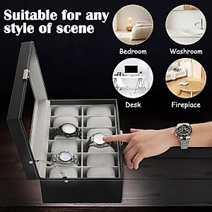 Ogrmar 12 Slot PU Leather Lockable Watch Storage Boxes, Men & Women Jewelry Display Drawer Case, 2-Tier Organizer Watch Showcase with Glass Lid