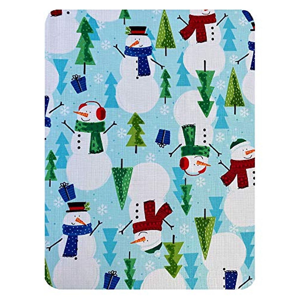 Newbridge Blue Snowman Fun Christmas Fabric Tablecloth, Cheerful Snowmen and Evergreen Tree Print Xmas Soil Resistant, No Iron Easy Care Tablecloth, 60 Inch x 102 Inch Oblong/Rectangle