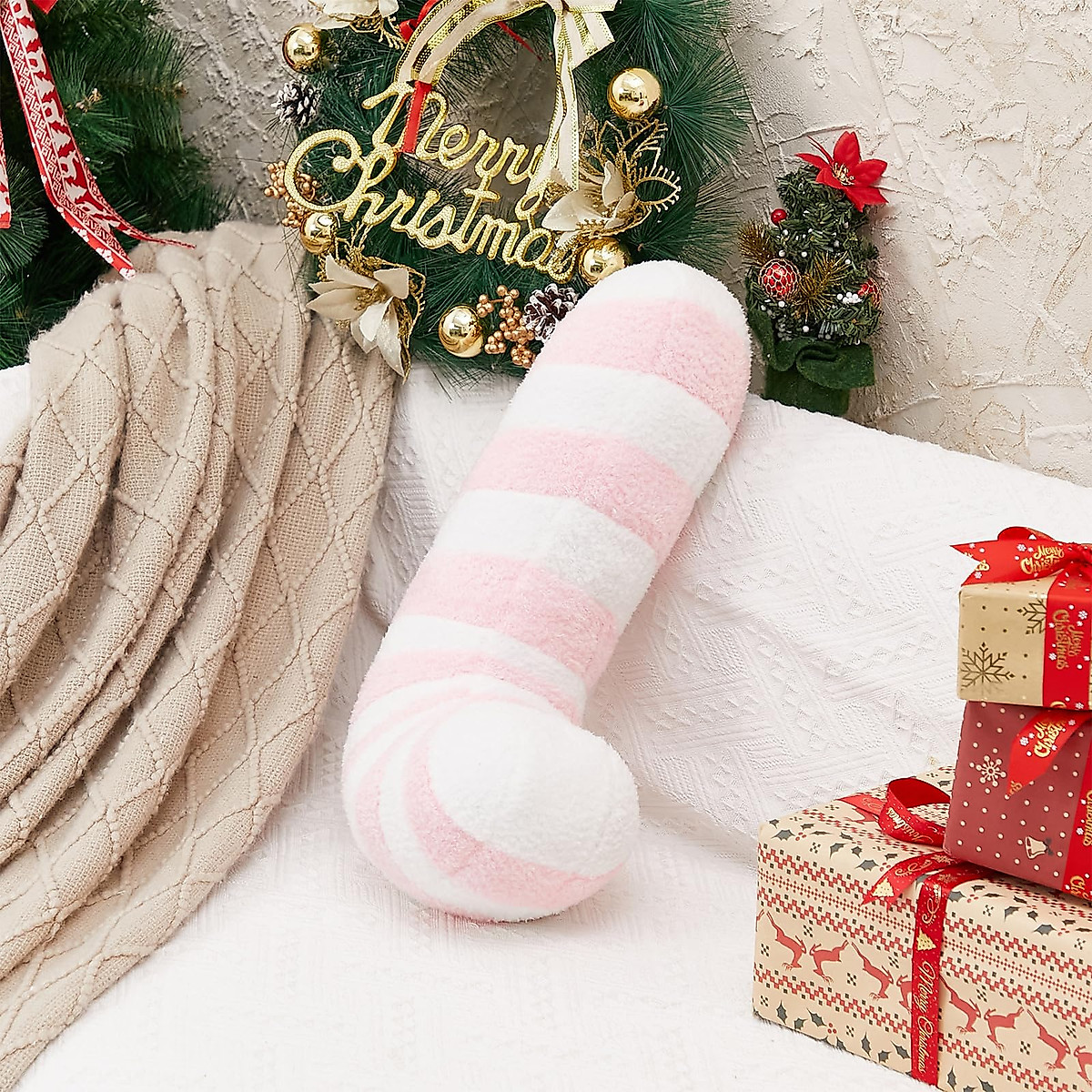 Mokoggiri Candy Throw Pillow Christmas Decorations Soft Fluffy Candy Cane Pillow Stuffed Lollipop Plush Pillows Gifts for Home Decor Sofa Cushion (16 inch Candy Cane Pink)