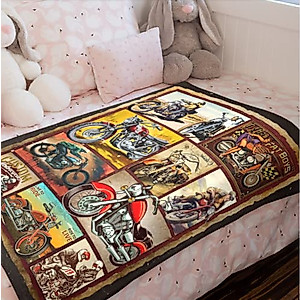 Retro Motorcycle Gift Ultra-Soft Throw Blanket 50"x40" Comfortable Gifts for Bed Sofa Dorm Decor Bedding Bedroom
