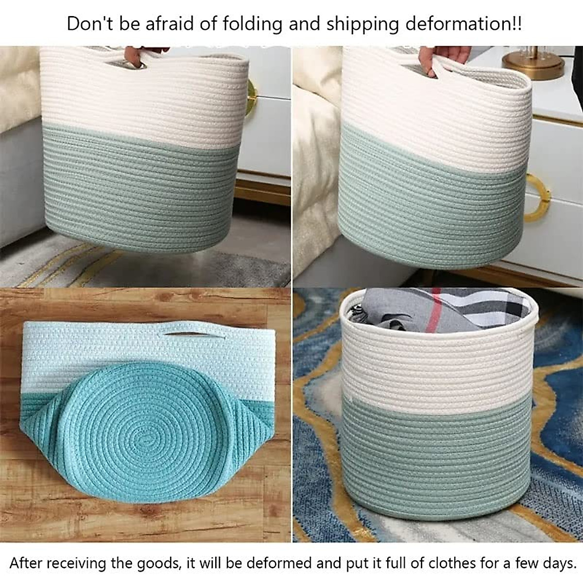 Acdler with Handle Cotton Rope Laundry Basket Woven Storage Basket Nursery Decor Laundry Hamper Toy Storage Organiser Large Blanket Basket for Diaper Blanket Toy Towel Laundry Basket Home Decor