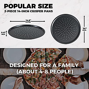 HONGBAKE 14 Inch Pizza Pan with Holes, 2 Pack Non-Stick Pizza Pan for Oven, Carbon Steel Perforated Pizza Tray, Crispy Pizza Set, Round Baking Sheet for Frozen & Homemade Pizza, Grey