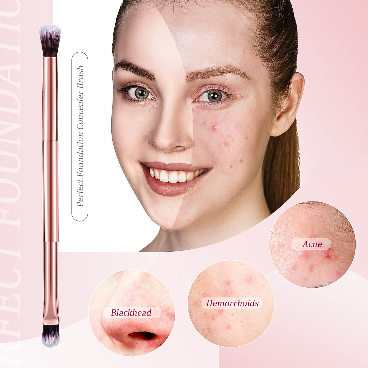 6 Pcs Eyeshadow Smudge Brush 2-in-1 Eyeshadow Brush 2 Double Ended Make Up Brush Concealer Brush Under Eye Small Soft Firm Pointed Foundation Makeup Applicator for Blending Eye Shadow Liner