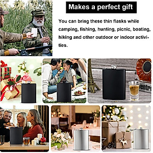 Hip Flasks for Liquor for Men Women 12 pcs Black 8OZ Hip Flask with Silver lid with 12 pcs Funnel for Wedding Party Groomsman Bridesmaid Birthdays Gift