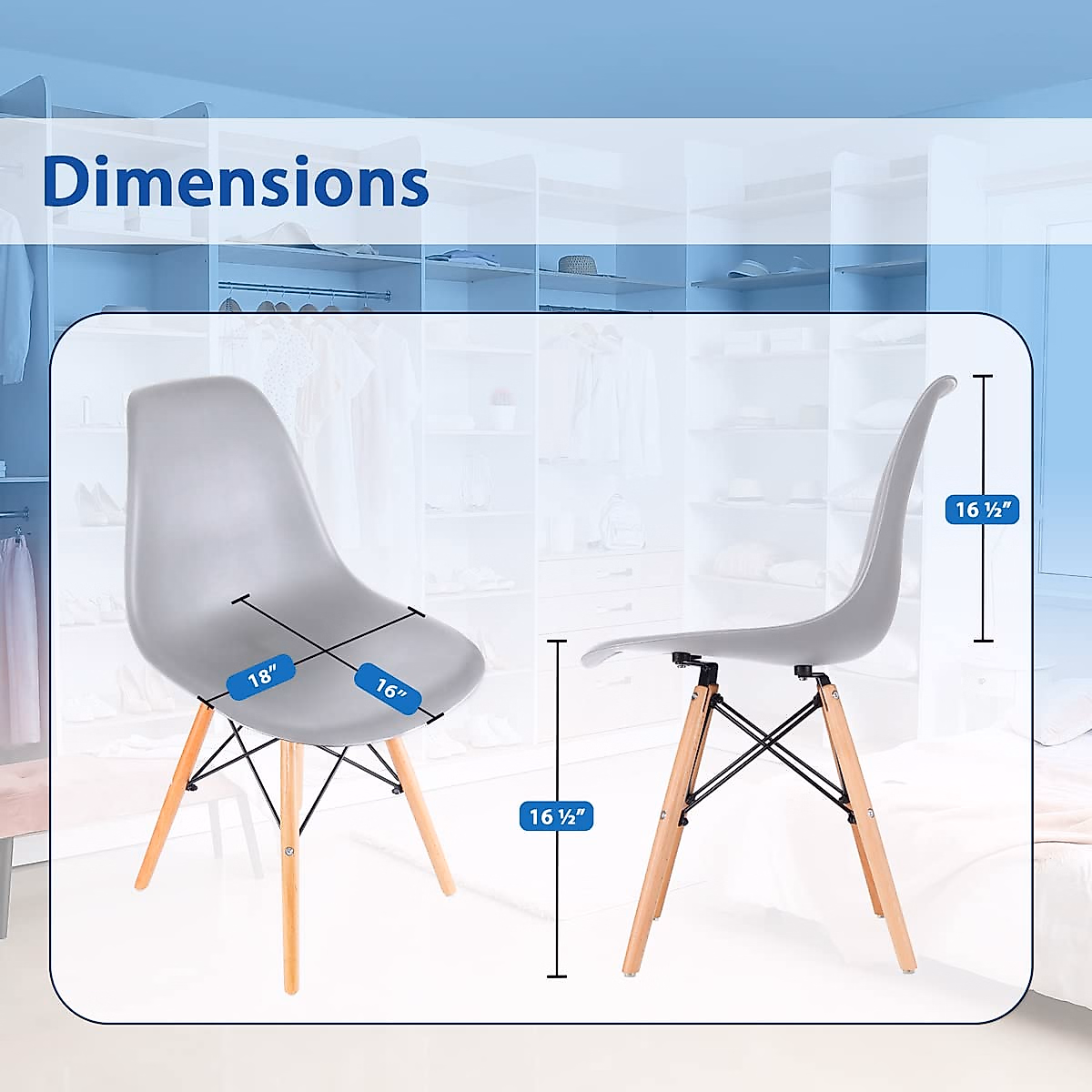 Lifetime Home Mid-Century Modern Dining Chairs Set of 2 - DSW Boho Style Plastic Chair for Living Room Bedroom Office Table Kitchen - Shell Lounge Chair with Wood Legs - Gray