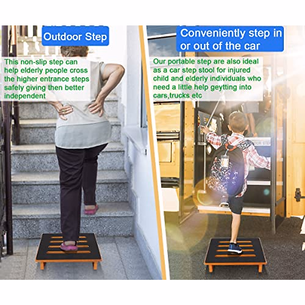 One Step Stool for Adults Seniors With Non-Slip Rubber Stepping Surface, Indoor Outdoor Platform Step Stools, 450 Ib Portable Single Wooden Riser for Bathroom,Kitchen,Bedside,and Kids Support(Natural)