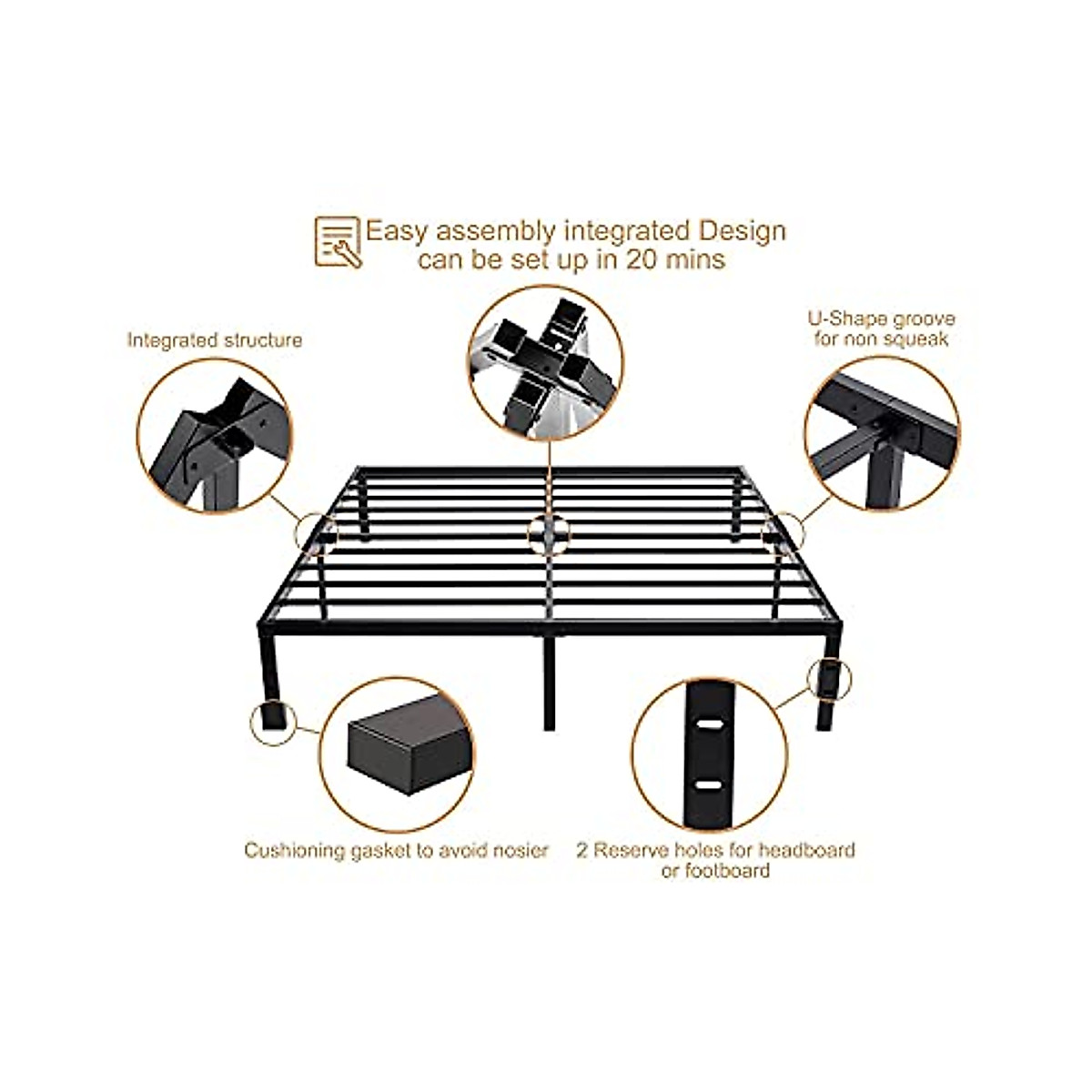 xtfei 14" Queen Bed Frame Heavy Duty Metal Beds Frames with Storage No Box Spring Needed Noise Free Sturdy Steel Slats Support 3500lbs