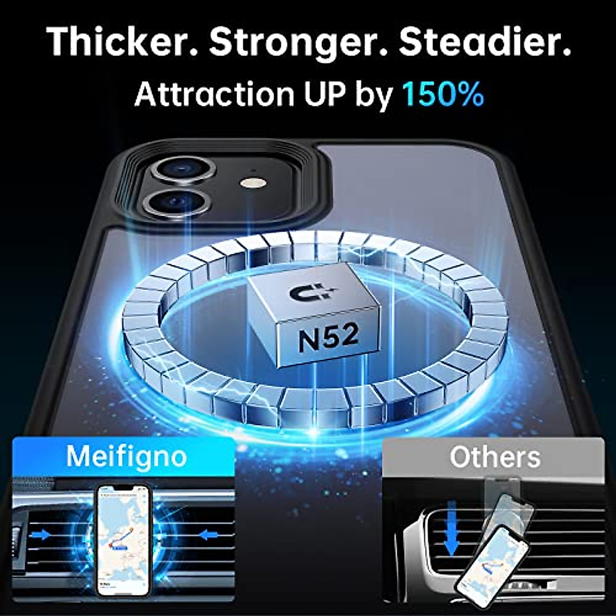 Meifigno Magnetic Case Designed for iPhone 12 Mini Case,[ Military Grade Protection & Compatible with MagSafe] Translucent Matte Back with Soft Silicone Edge, for iPhone 12 Mini 5.4 Inch(Black)