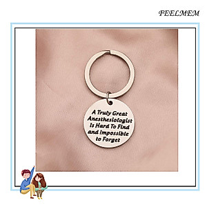 FEELMEM Anesthesiologist Gifts Anesthesiologist Technician Gift CRNAS Gift A Truly Great Anesthesiologist Is Hard To Find Keychain Gift for Anesthetist Doctor Nurse Anesthetist (silver)