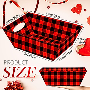 22 Pcs Basket for Gifts Empty Kit Includes 6 Pcs Gift Basket Empty to Fill 6 Pcs Clear Gift Bags 10 Pull Bows Market Tray Favor for Valentines Wedding Holiday Birthday Gift Package (Red Black Plaid)
