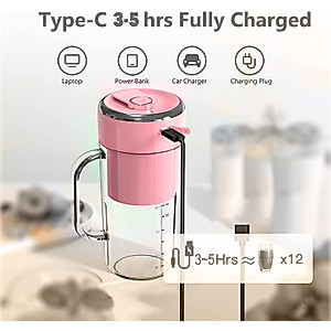 Portable Mini Blender for Shakes and Smoothies,12oz Personal Blender with Rechargeable USB, Made with BPA-Free Material Portable Juicer, 10 Blades (Pink)