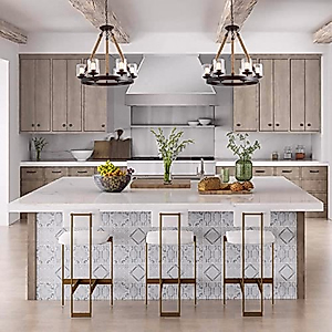 LNC Farmhouse Chandelier, Round Wagon Wheel 6-Light Fixture with Clear Glass Shades for Dining Room, Living Room, Bedroom, Kitchen Island and Foyer