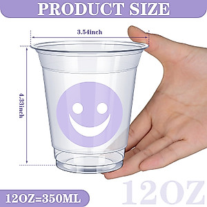 meekoo 100 Pack Preppy Smile Face 12 oz Clear Plastic Cups Bulk Disposable Drink Cups Cute Pastel Smile Face Disposable Preppy Bachelorette Theme Birthday Party Favors Events Picnic Travel