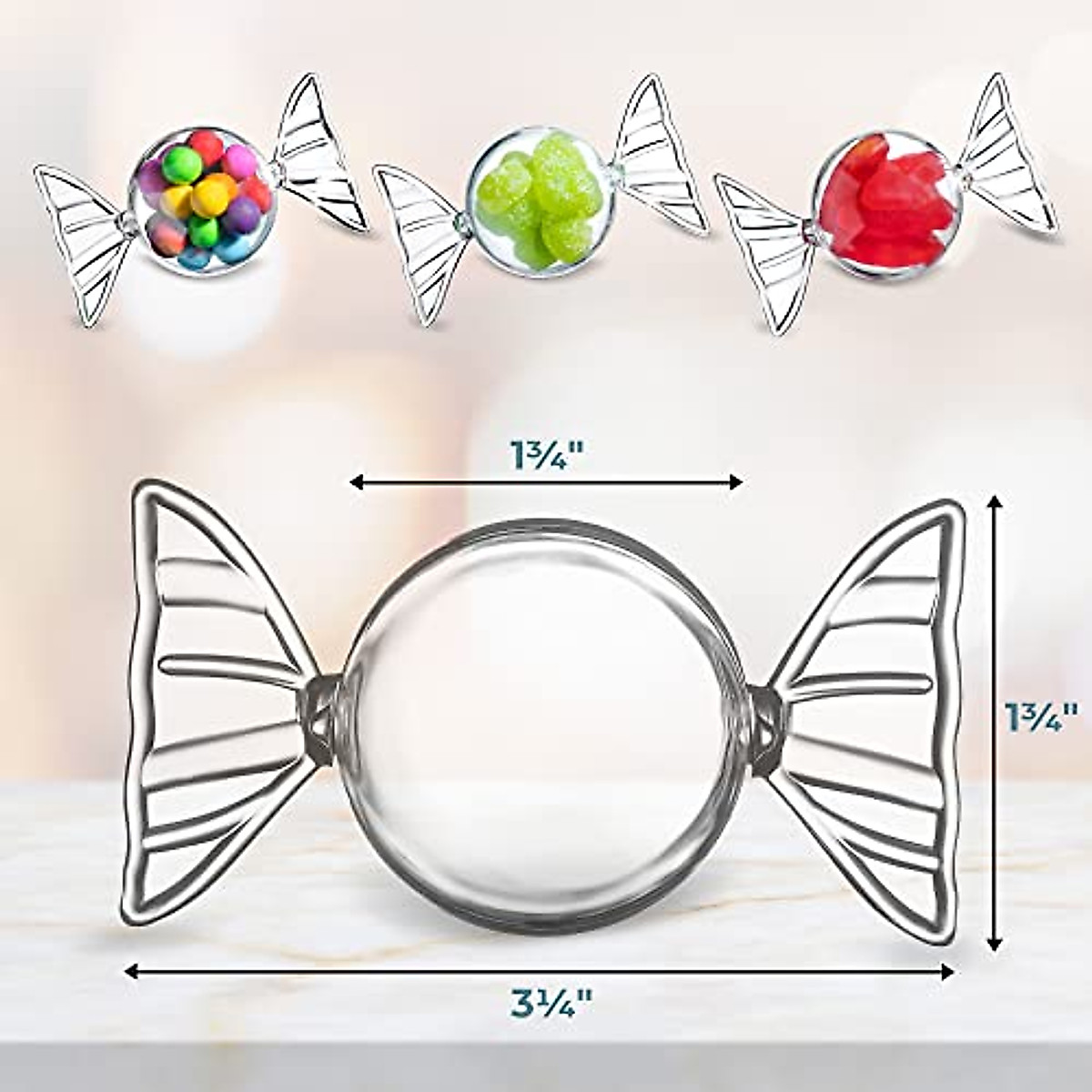 Posh Setting Mini Candy Shaped Container with Cover, Heavyweight Clear Plastic Candy Jar, Elegant Disposable Candy Container. 20 Count