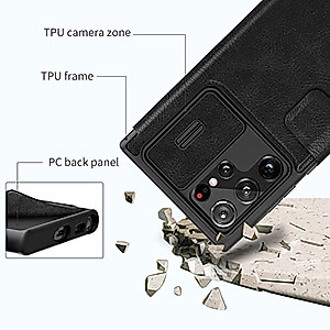 Nillkin for Samsung Galaxy S23 Ultra Wallet Case with Card Holder and Camera Cover, PU Leather Case with Magnetic Flip Cover, Card Slot, Slide Camera Protection (6.8 inch) - Black