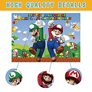 Super Bros Party Supplies,Video Games Party Game Pin The Moustache on Cartoon, Super Bros Party Favors,Large Poster for Super Bros Birthday Party Decorations 19 * 27 Inch