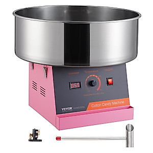 VEVOR Cotton Candy Machine Commercial, 1000W Electric Floss Maker with Stainless Steel Bowl, Sugar Scoop, Storage Drawer, Perfect for Home, Carnival, Kids Birthday, Family Party, Pink