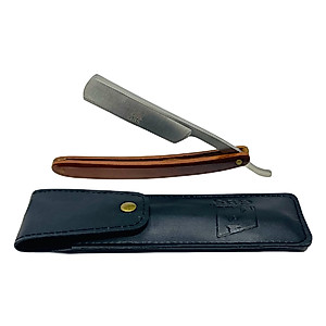 G.B.S Wooden Handle Straight Edge Stainless Steel Barber Shaving Straight Razor, Handmade, Extra Sharp With Leather Razor Travel Case