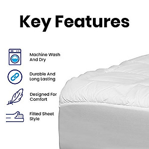 Flash Furniture Capri Comfortable Sleep Mattress Pad-Cotton Top-Deep Pockets-Hypoallergenic, Full, White