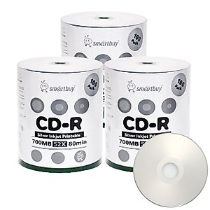 Smartbuy 300-disc 700mb/80min 52x CD-R Silver Inkjet Hub Printable Blank Recordable Media Disc