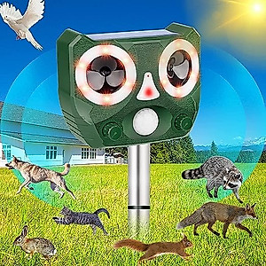 New Solar Powered Ultrasonic Animal Repellent, Ultrasonic Animal Repeller Outdoor, Waterproof Cat Deterrent Outdoor Dog Repellent, Animal Deterrent Devices Repel Foxes, Rabbits, Raccoons, Deer, Skunk
