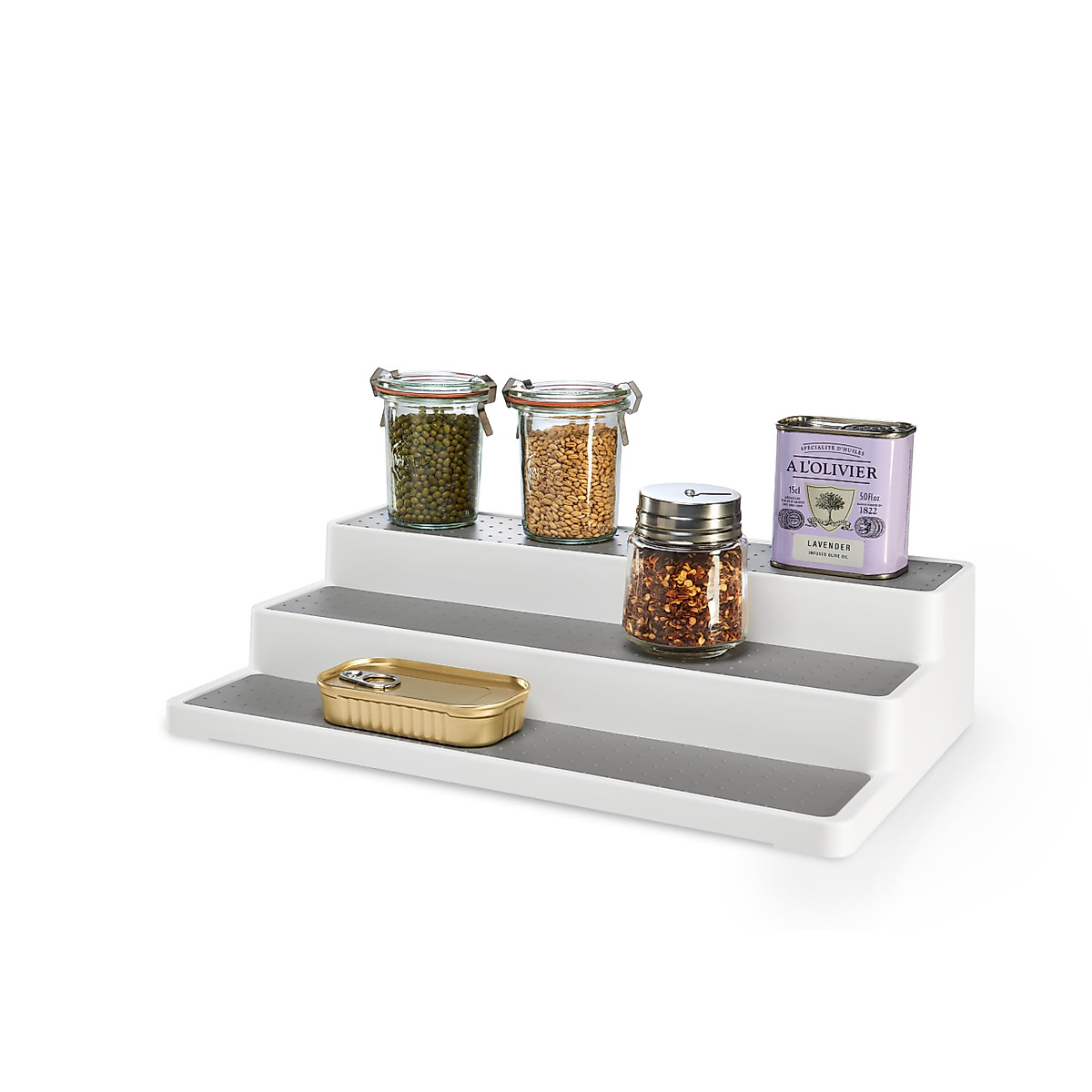 madesmart Shelf Organizer - White | CABINET COLLECTION | 3-Tier Cabinet, Pantry, or Countertop Organizer | Soft-grip Lining and Non-slip Fee | BPA-Free