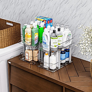 Yieach 2 Sets 9.7" Tall Under Sink Organizers And Storage,Multi-Purpose 2 Tier Under Bathroom Sink Organizer and Under Cabinet Storage,Clear Pull Out Medicine Cabinet Organizer With 8 Movable Dividers