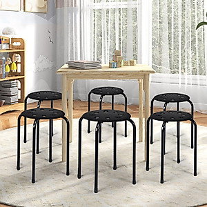 HONEY JOY 6 Pack Stackable Stool, 17.5” Kids Stacking Decoration Stool Set w/Metal Frame & Plastic Seat, Backless Round Flexible Seating for Children's Table, School, Classroom(6 Piece, Black)