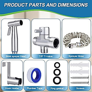 TURLEE Handheld Bidet Sprayer for Toilet -Brass T-valve Adapter, Sprayer Adjustable Water Pressure Control with Bidet Retractable Spring Hose for Feminine Wash.