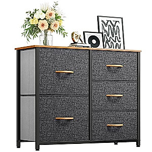 YITAHOME Storage Tower with 5 Drawers - Fabric Dresser, Organizer Unit for Bedroom, Living Room, Closets & Nursery - Sturdy Steel Frame, Easy Pull Fabric Bins & Wooden Top