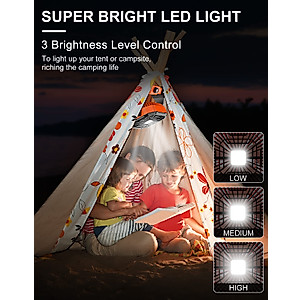 Camping Fan for Tent, 15000mAh Rechargeable Battery Operated Fan, Portable Tent Fan for Camping with Light, Hook, Timer, 270° Rotation, Outdoor USB Fan for Picnic BBQ Fishing Travel Hurricane Jobsite