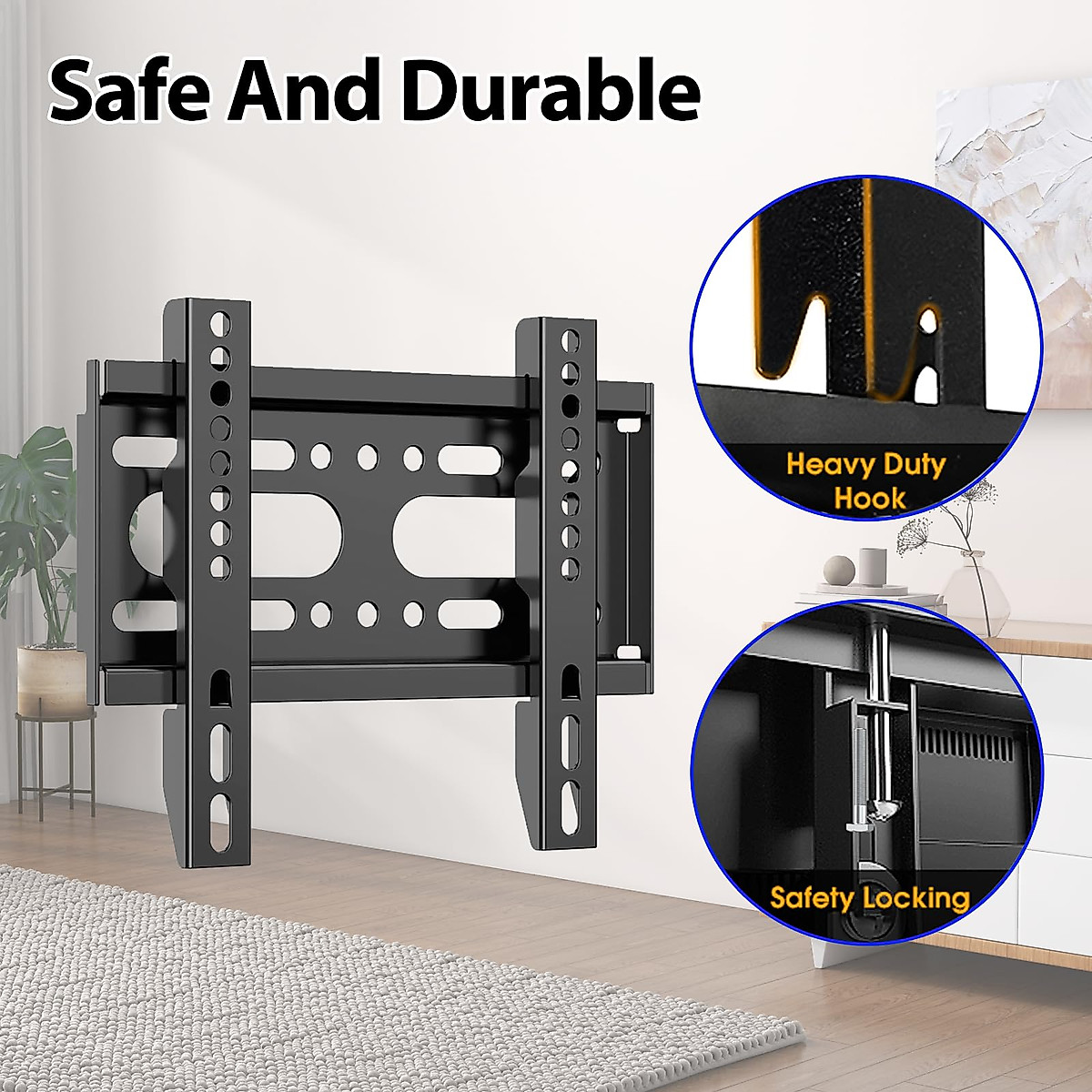 GLWIXY Fixed TV Wall Mount for 14-42" Flat Screen TVs, Small Wall Mount TV Bracket fit 19 24 28 32 35 39 40 inch, VESA Up to 200x200mm 55lbs Max Load, Easy Install Low Profile Monitor Mount Bracket