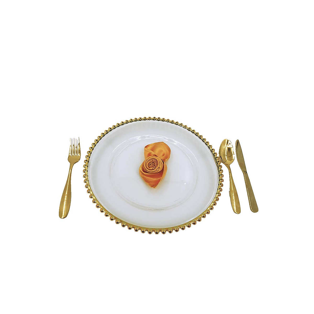 USA Party Flower Elegant Clear Acrylic(Plastic) Charger Plate with Bead Rim, Set of 12 (12.5 inch) (Gold)