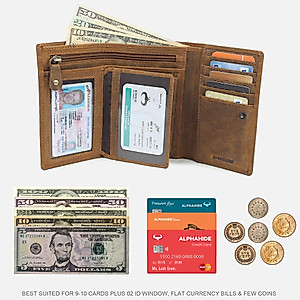 AlphaHide RFID Blocking Ladies Wallet - Credit Card Wallet for Women - Trifold Wallets for Girls - Crazy Horse Genuine Leather - Large Coin Pocket - Two ID Windows - Gift Boxed