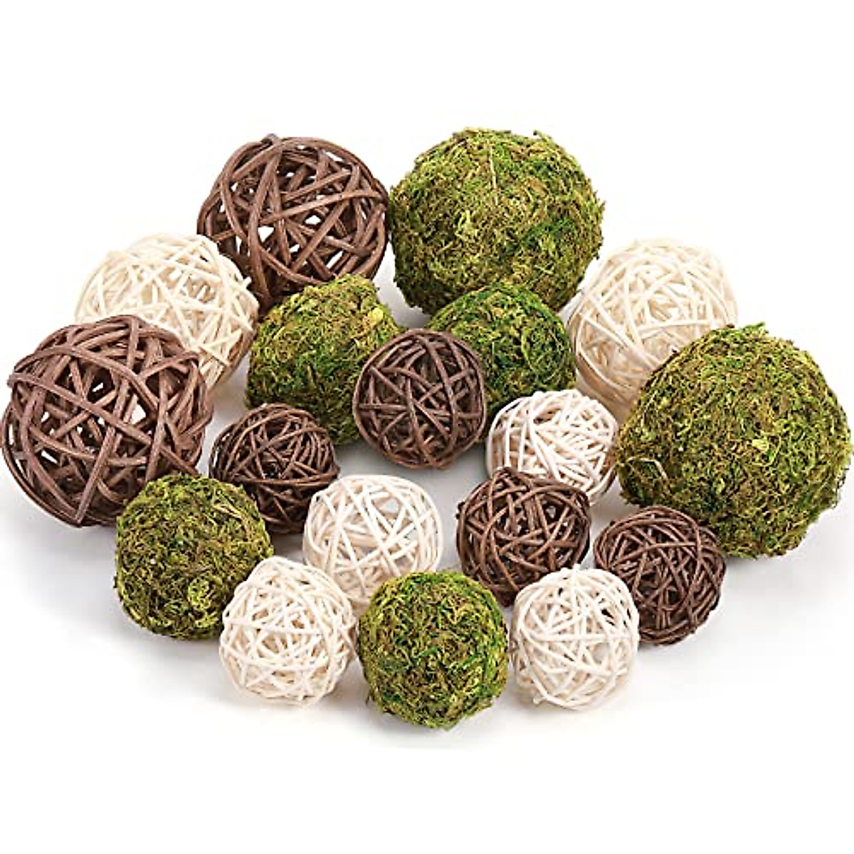 18 Pcs Green Moss Decorative Balls Wicker Rattan Cord Balls Set, Vase Bowl Filler Balls Hanging Balls for Christmas Centerpieces Home Tree Garden Wedding Party Coffee Table