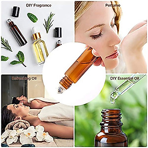 Essential Oil Roller Bottles, 48 Pack Hoa Kinh 10ml Empty Glass Amber Roller Bottles UV Protection with Stainless Steel Balls (10ml-48pack)