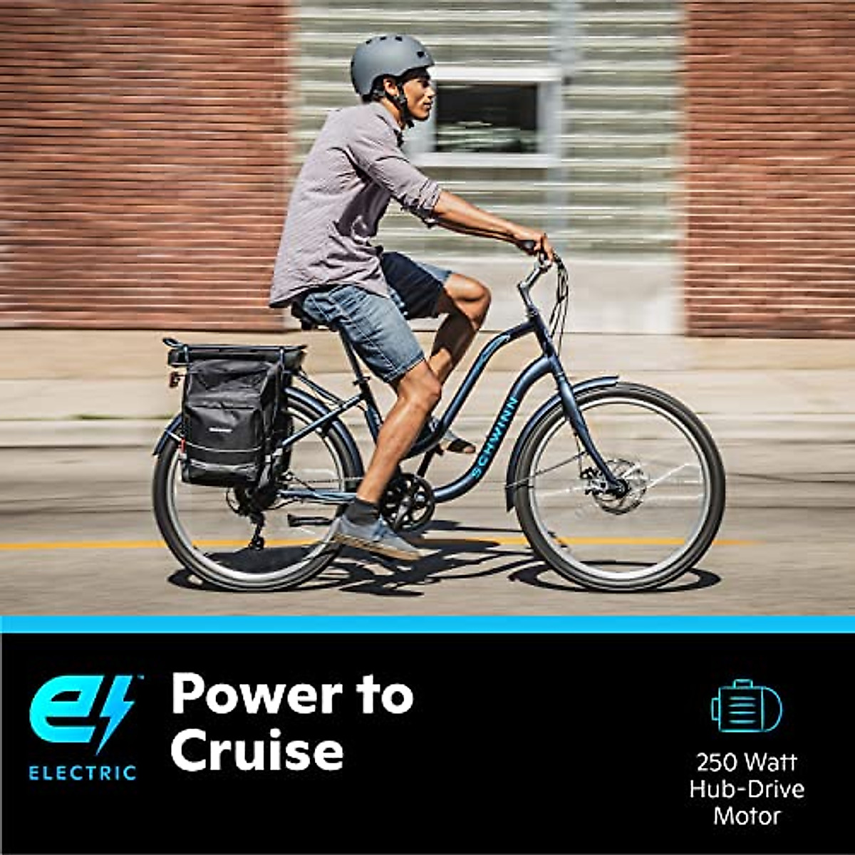 Schwinn Mendocino Mens and Womens Hybrid Electric Beach Cruiser, Lightweight Aluminum eBike Frame, 26-Inch Wheels, 6 Speed Drivetrain, Pedal Assist, Matte Blue