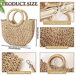 8 Pcs Semi Circle Straw Bag Women Mini Rattan Straw Bag Handmade Woven Crossbody Shoulder Bag Clutch Tote Purse Top Handle Retro Tote Handbags for Travel Summer Beach Bride Bag, Khaki
