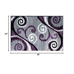 Masada Rugs, Stephanie Collection Area Rug Modern Contemporary Design 1100 Purple Grey White Black (2 Feet X 3 Feet) Mat