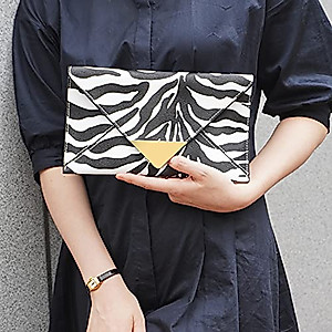 JNB Synthetic Leather Zebra Print Envelope Clutch, White