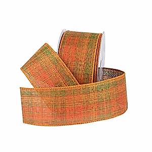 Royal Imports Fall Checkered Plaid Print Ribbon Wired, Orange/Green, 2.5" (#40) for Bow Making, Gift Wrapping, Wreaths, 25 Yd Roll (75 FT Spool)