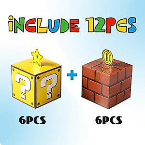 SUYEPER Super Theme Question Brick Treat Boxes Snack Goody Cardboard Bag Birthday Party Favors Decorations Gift Wrap Boxes (12PCS)