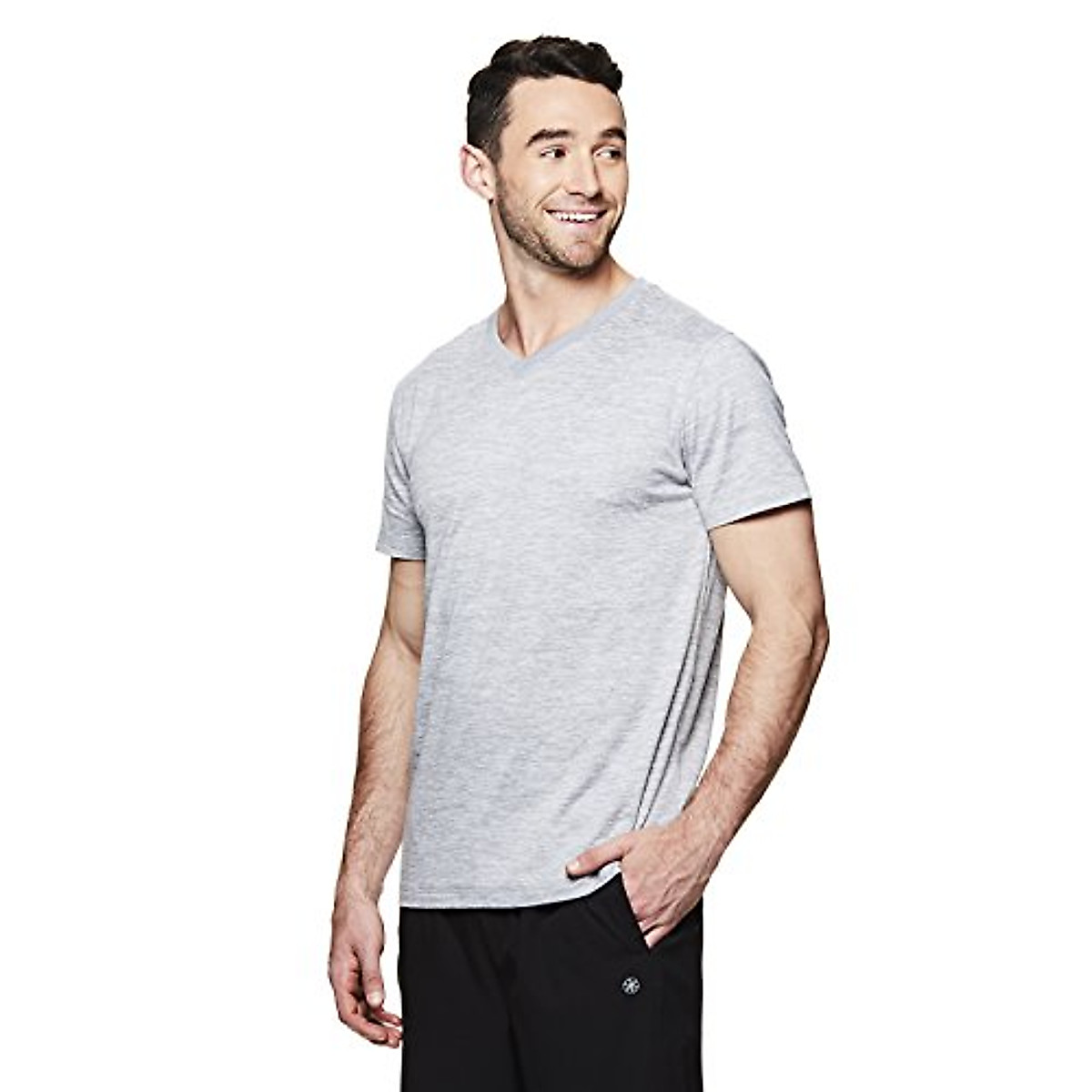 Gaiam Men's Everyday Basic V Neck T Shirt - Short Sleeve Yoga & Workout Top - Sleet Heather Everyday, Large