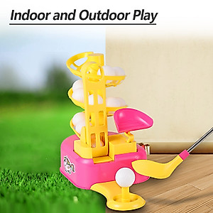 iPlay, iLearn Golf Toys Set for 3 4 Year Olds Girl, Toddler Outdoor Sport Gift, Kids Pink Outside Playset W/Left Right Club Head 15 Balls Unicorn Sticker, Active Birthday Gifts for Age 5 6 7 8 Child