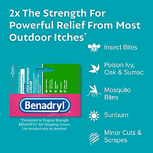 Benadryl Extra Strength Itch Stopping Anti-Itch Cream with Histamine Blocker, Diphenhydramine HCl Topical Analgesic & Zinc Acetate Skin Protectant for Relief from Most Outdoor Itches, 1 oz
